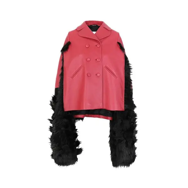 MAISON MARGIELA Faux Fur Trimmed Leather Cape Jacket - Red