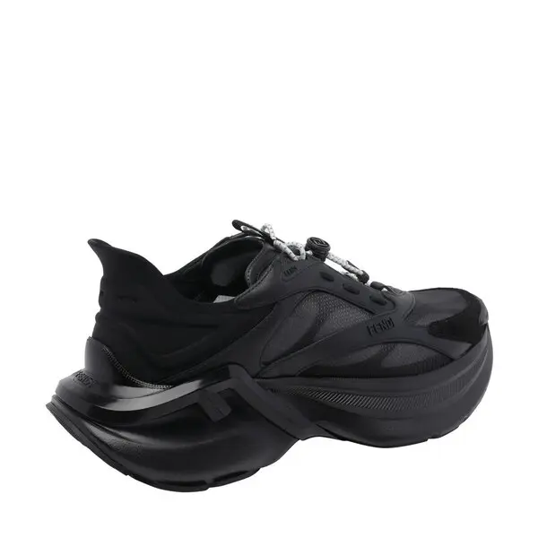 Fendi Fabric And Calf Leather F-light Sneakers With Platform Sole - Black