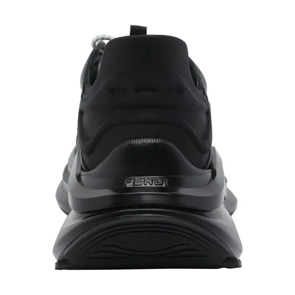 Fendi Fabric And Calf Leather F-light Sneakers With Platform Sole - Black