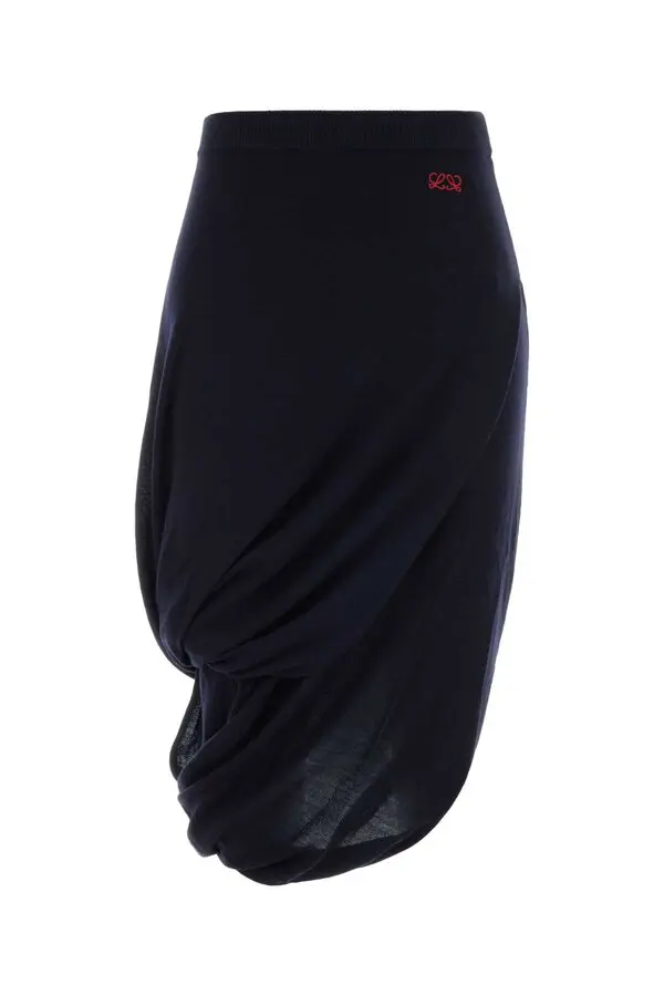 Loewe Dark Wool Blend Draped Skirt - Blue