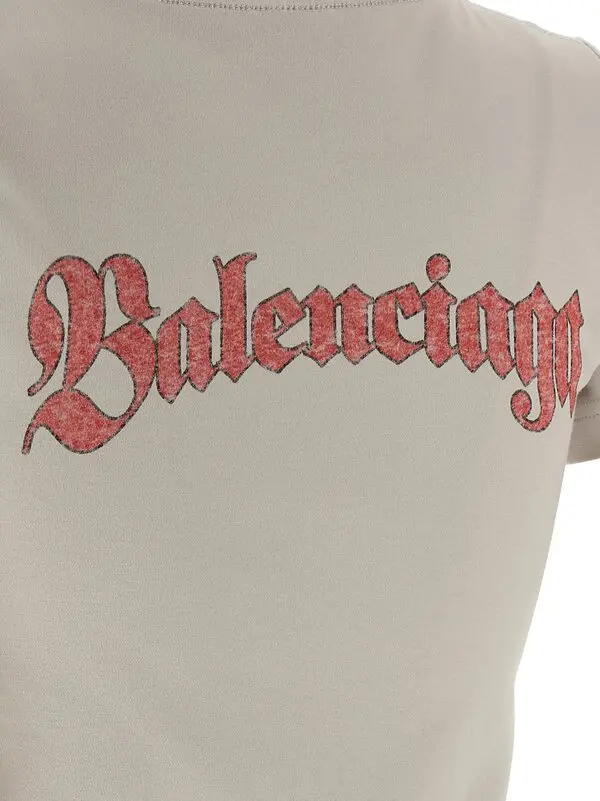 Balenciaga Logo Print Cotton T-shirt - Gray