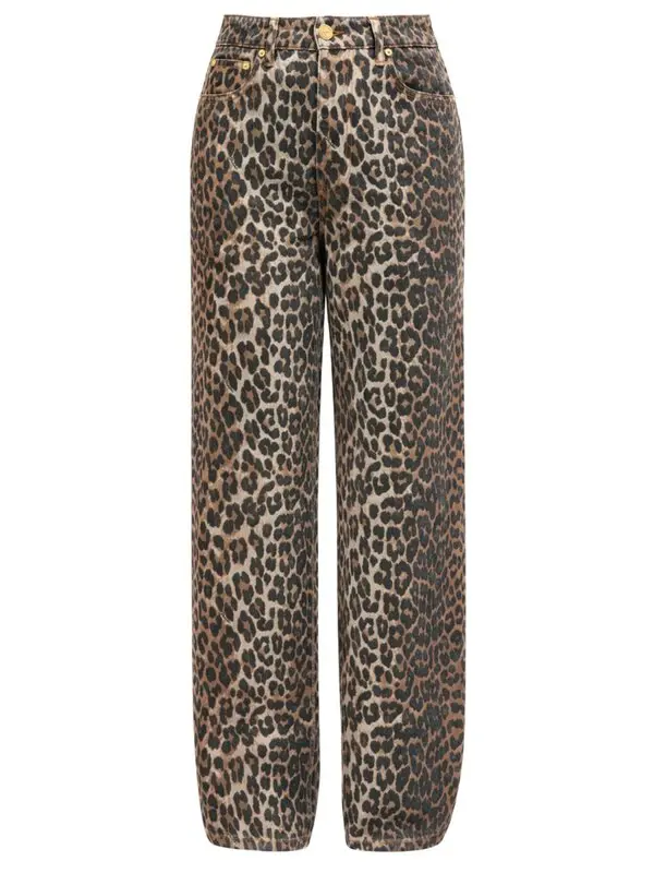 GANNI Wide Leg Leopard Print Jeans