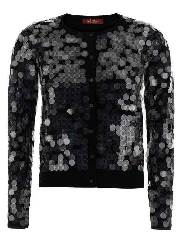 Max Mara Necton Wool Knit Sequin Cardigan - Black