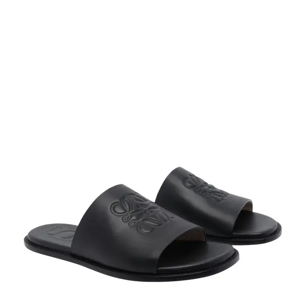 Loewe Anagram Embossed Leather Slides