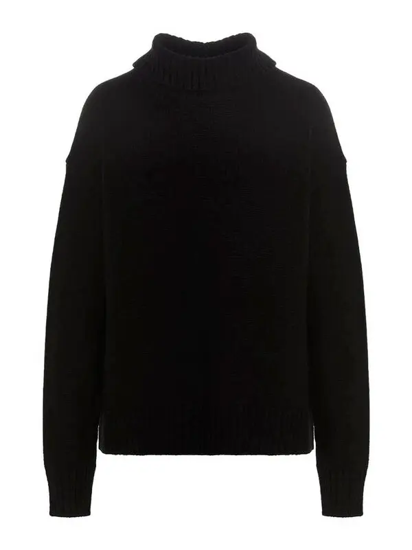 JIL SANDER Cashmere Blend High Neck Sweater - Black