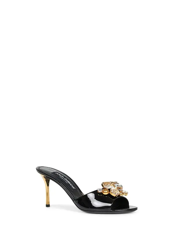 Dolce & Gabbana Black Patent Leather Crystal Embellished Sandals - Multicolor