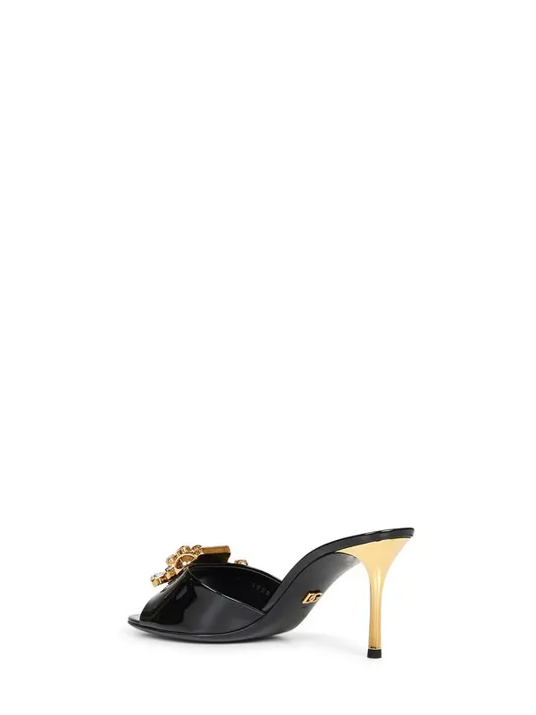 Dolce & Gabbana Black Patent Leather Crystal Embellished Sandals - Multicolor
