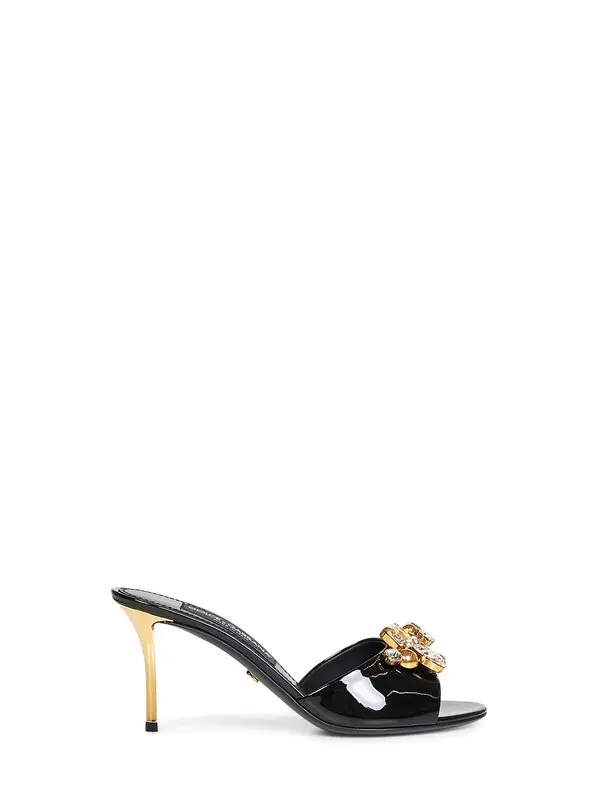Dolce & Gabbana Black Patent Leather Crystal Embellished Sandals - Multicolor