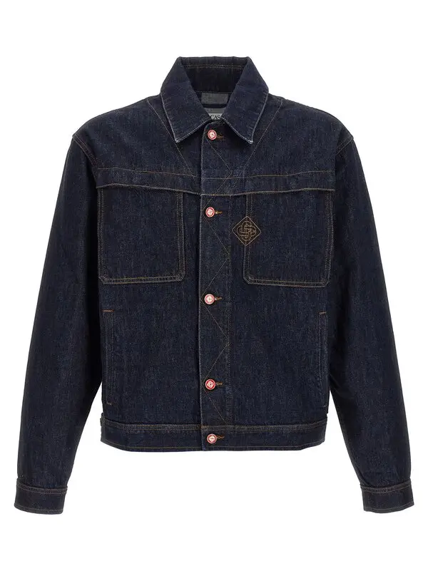 Casablanca Denim Jacket With Contrast Stitching And Logo Embroidery