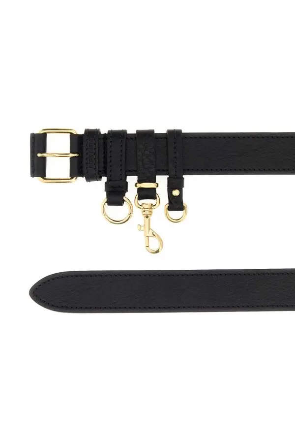 Miu Miu Black Leather Belt With Golden Metal Finishing - Brown