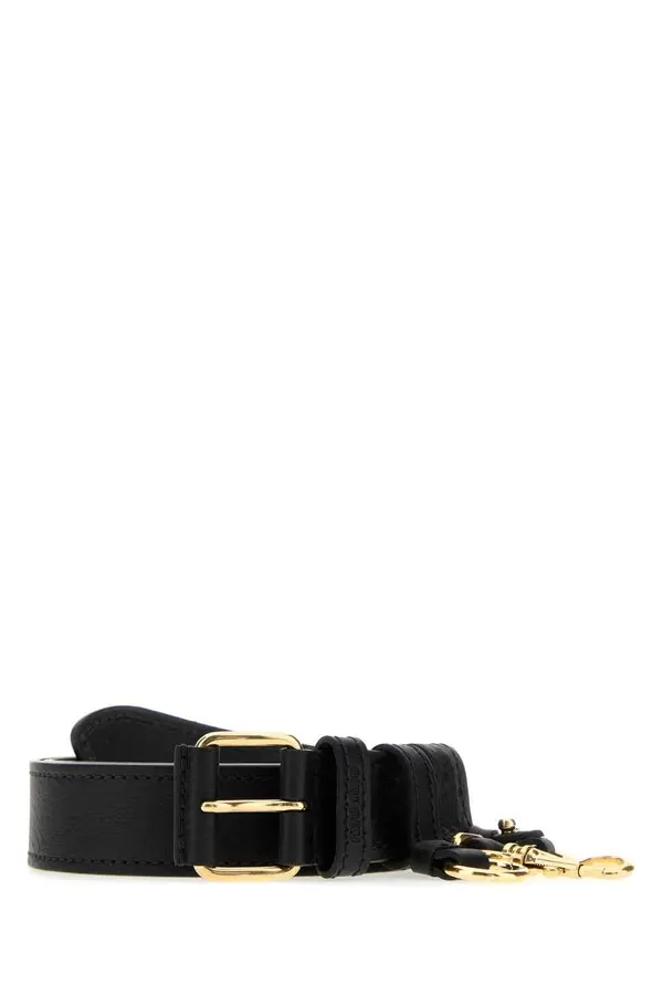 Miu Miu Black Leather Belt With Golden Metal Finishing - Brown