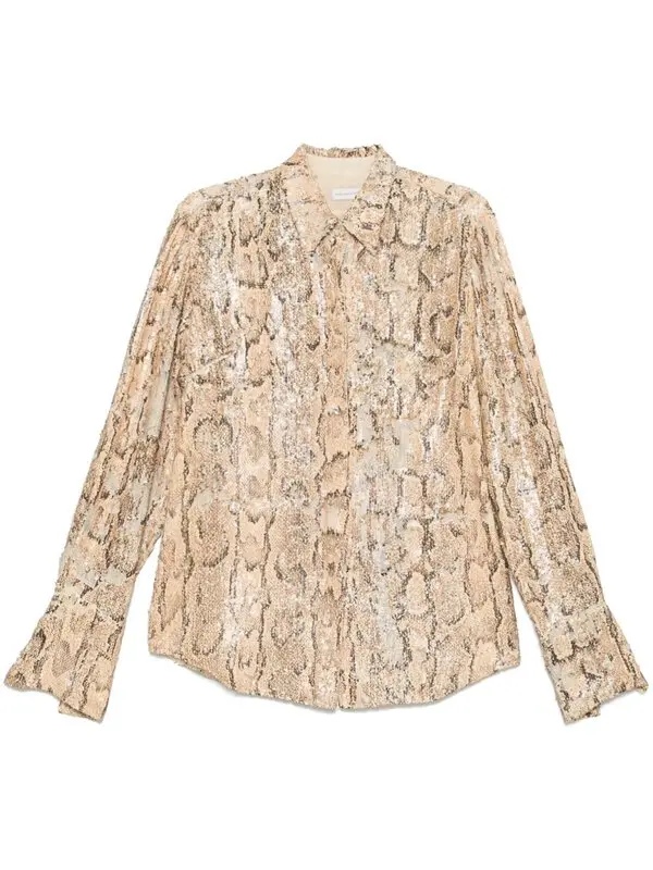 Dries Van Noten Celina Sequined Shirt With Snakeskin Print