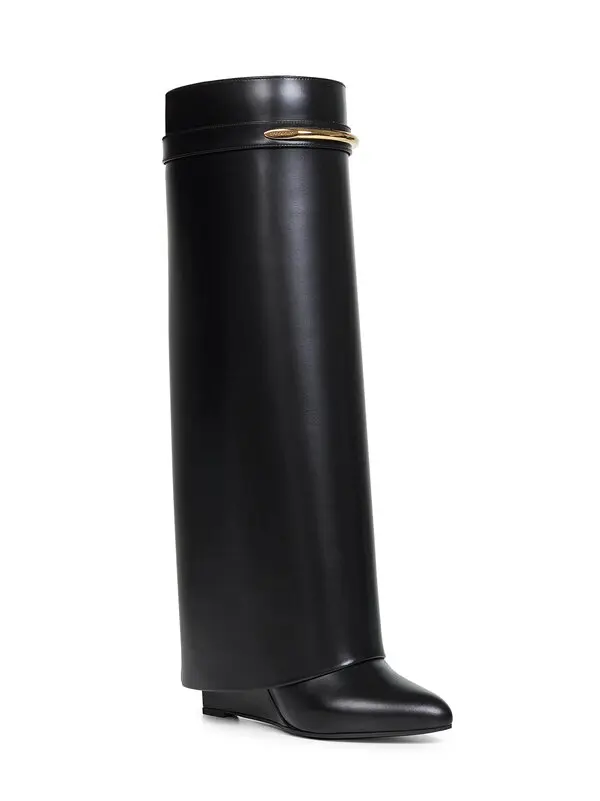 Givenchy Black Leather Shark Pinch Knee-high Wedge Boots - Multicolor