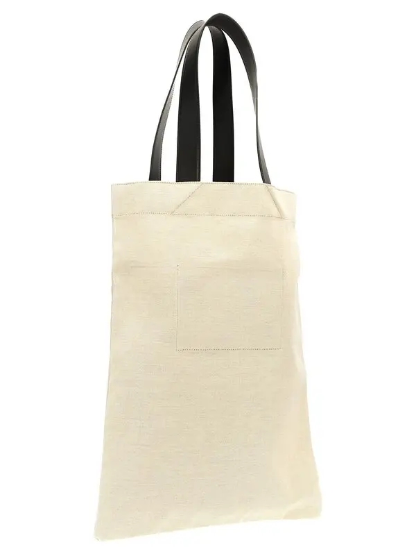 JIL SANDER Large Canvas Shopper With Leather Handles - Multicolor