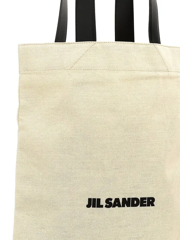 JIL SANDER Large Canvas Shopper With Leather Handles - Multicolor