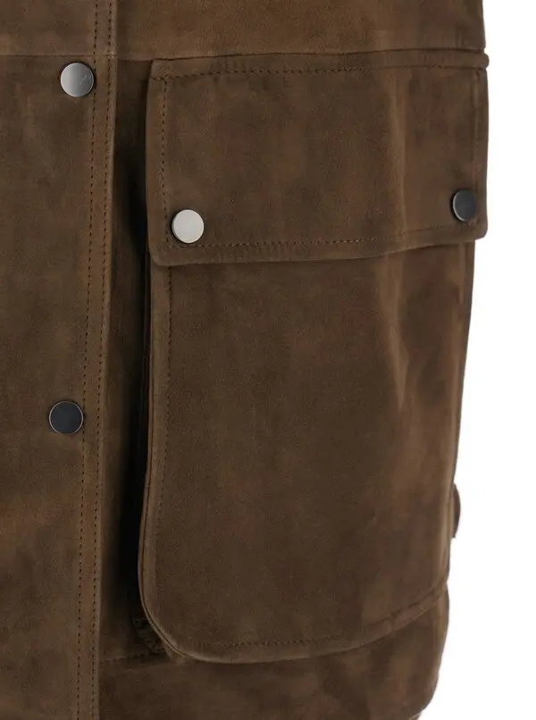 Brunello Cucinelli Leather Gilet With High Collar And Front Pockets - Multicolor