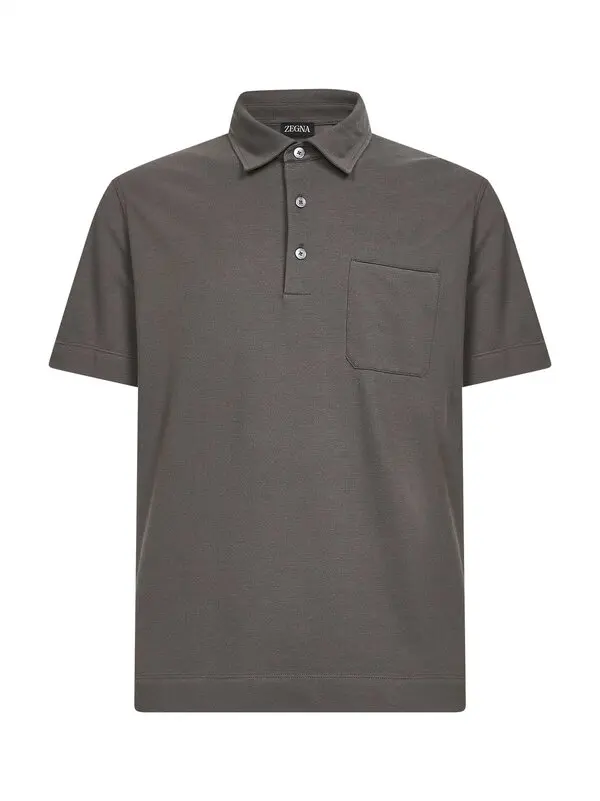 Zegna Dark Beige Cotton Pique Polo Shirt With Chest Pocket - Multicolor