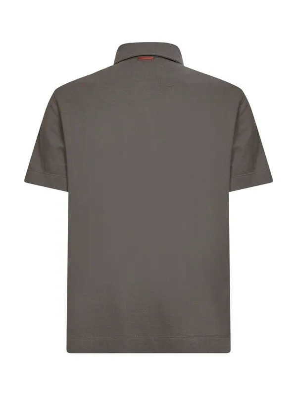Zegna Dark Beige Cotton Pique Polo Shirt With Chest Pocket - Multicolor