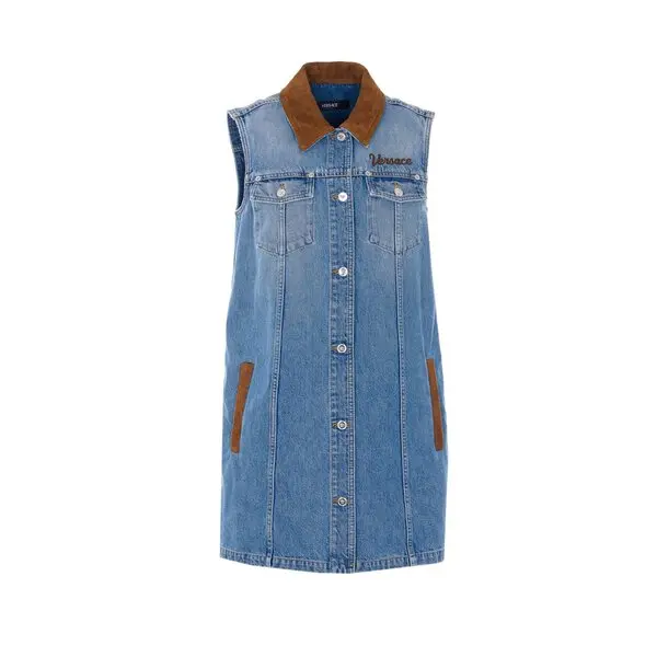Versace Flared Denim Dress With Logo