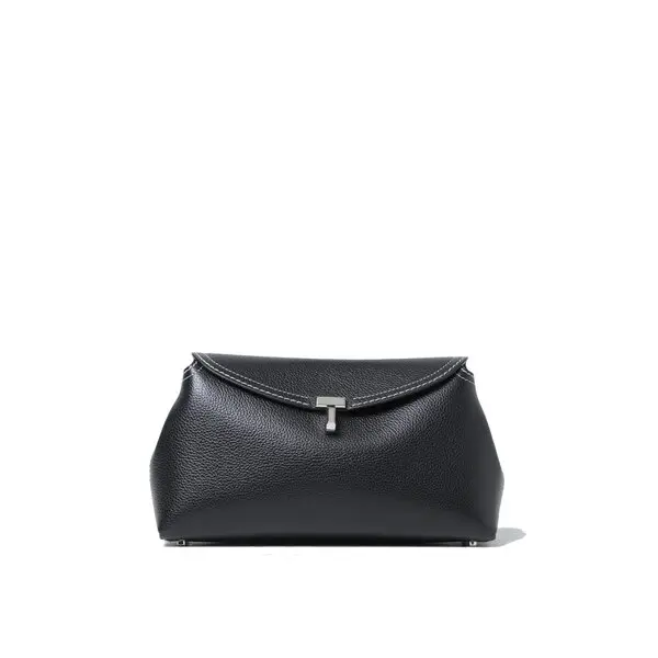 TOTEME T-lock Clutch Bag In Textured Leather - Black