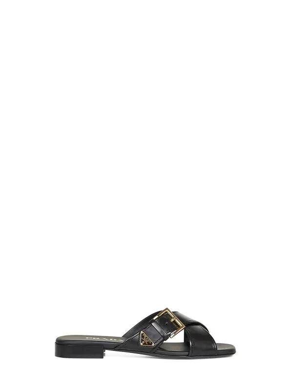 Prada Black Leather Slides With Buckle - Multicolor