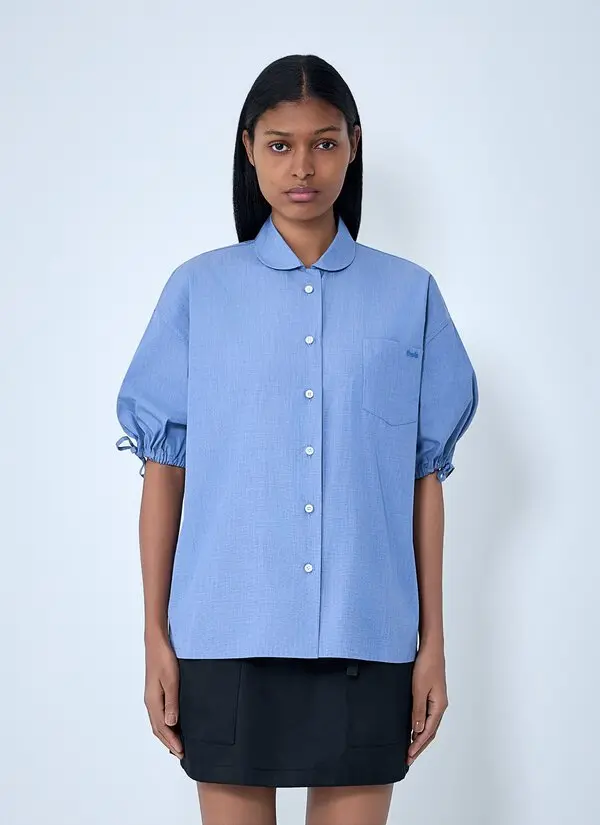 Prada Fil-à-fil Gathered Short Sleeve Shirt