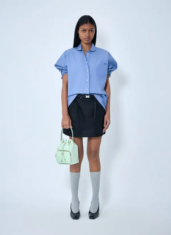 Prada Fil-à-fil Gathered Short Sleeve Shirt