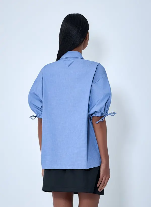 Prada Fil-à-fil Gathered Short Sleeve Shirt