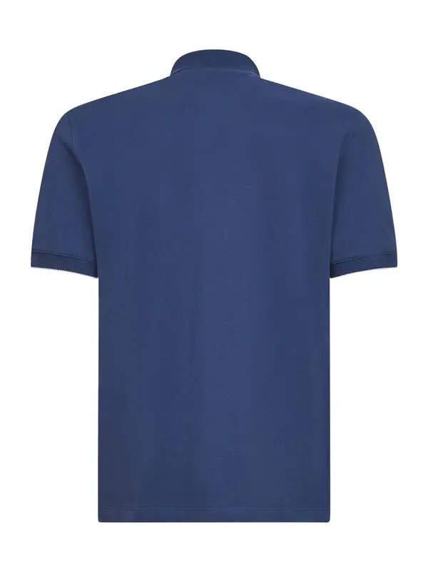 Brunello Cucinelli Avio Blue Cotton Pique Logo Polo Shirt
