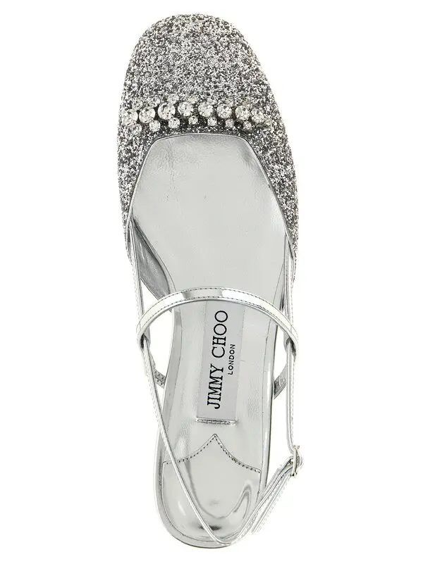 JIMMY CHOO Belinda Slingback Flats - Silver