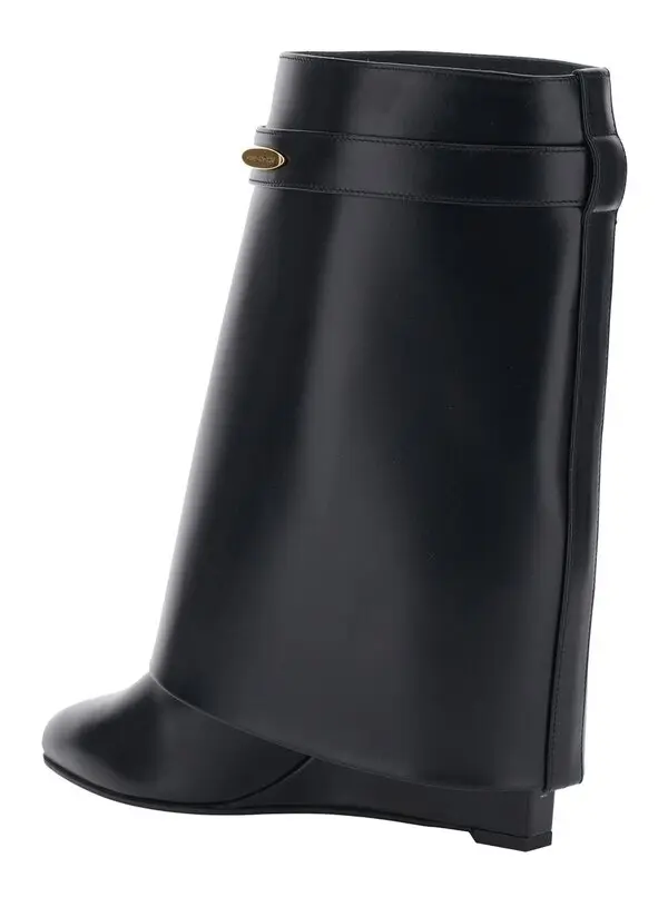 Givenchy Leather Wedge Heel Ankle Boots With Logo Plate - Black