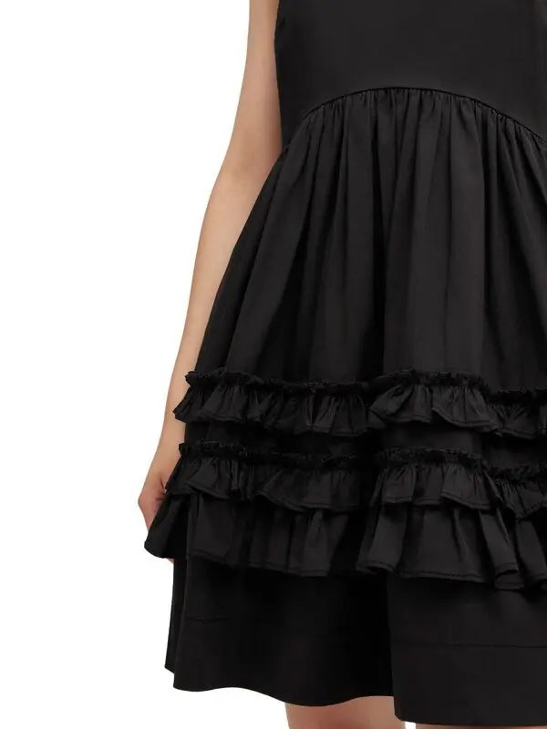 GANNI Cotton Mini Dress With Ruffles - Black