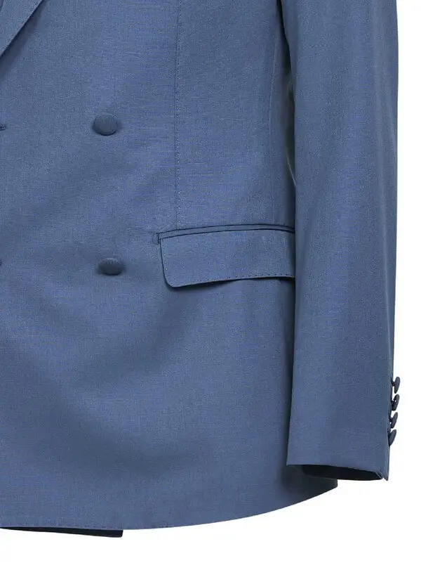 Dolce & Gabbana Avio Blue Wool Poplin Double-breasted Jacket - Multicolor