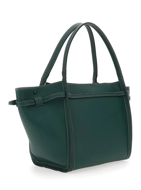 TOD'S Timeless T Tote Bag In Green Leather - Multicolor