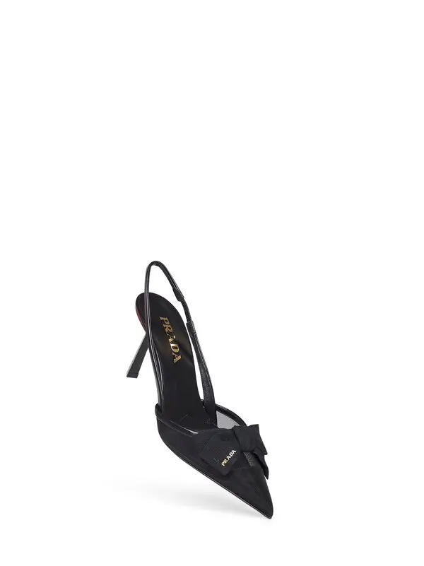 Prada Black Mesh Slingback Pumps With Bow Detailing - Multicolor