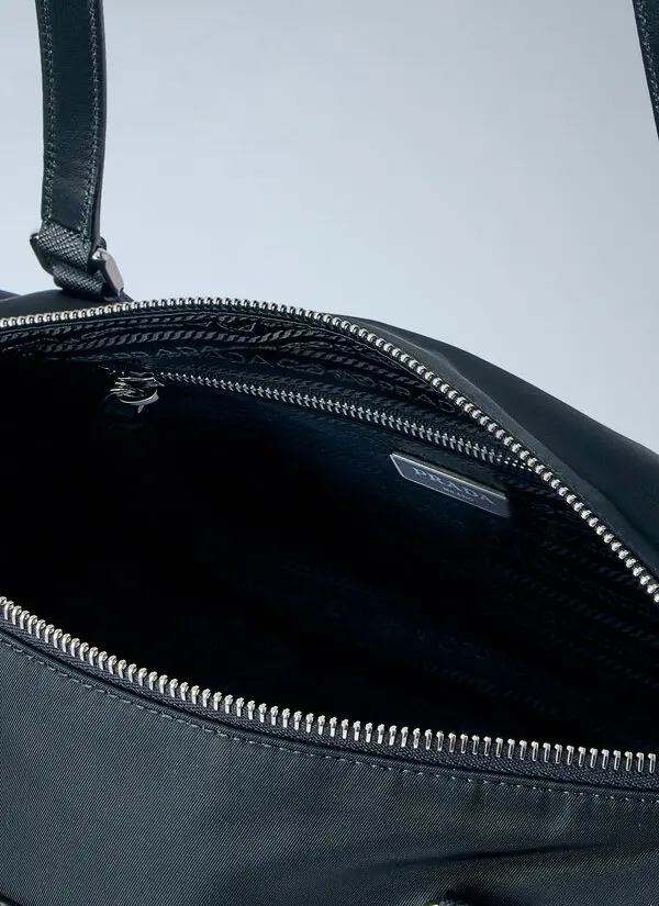 Prada Bauletto Large Re-nylon And Saffiano Shoulder Bag - Black