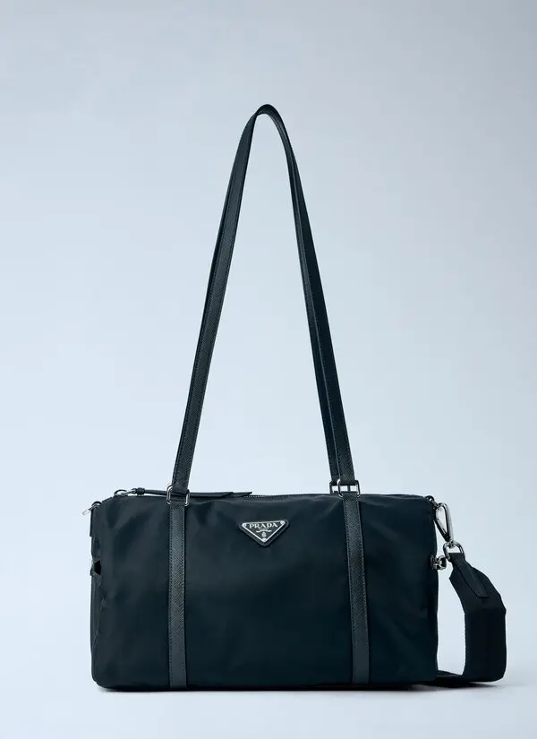 Prada Bauletto Large Re-nylon And Saffiano Shoulder Bag - Black