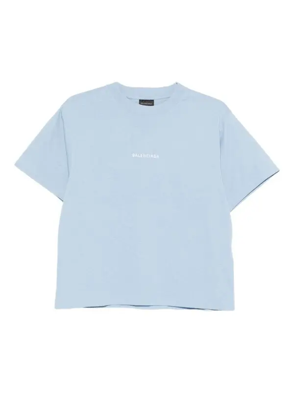 Balenciaga Light Blue Cotton Logo Print T-shirt - Multicolor