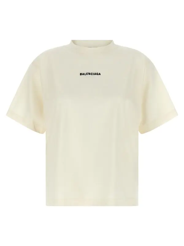 Balenciaga Light Blue Cotton Logo Print T-shirt - White