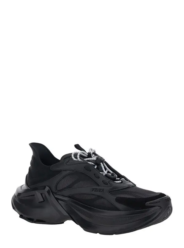 Fendi F-light' Low Top Sneakers With Ff Motif And Chunky Sole - Black