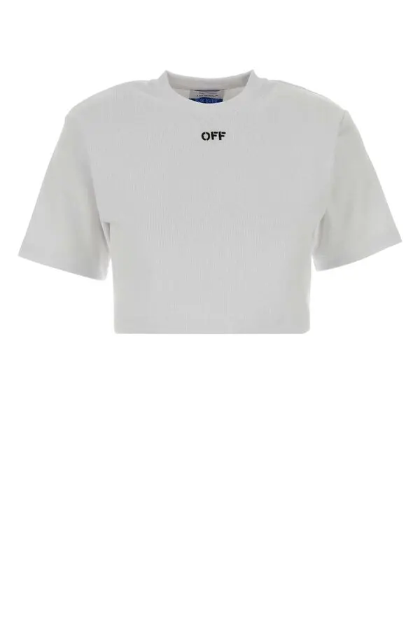 Off-White Cropped T-shirt With Ribbed Texture