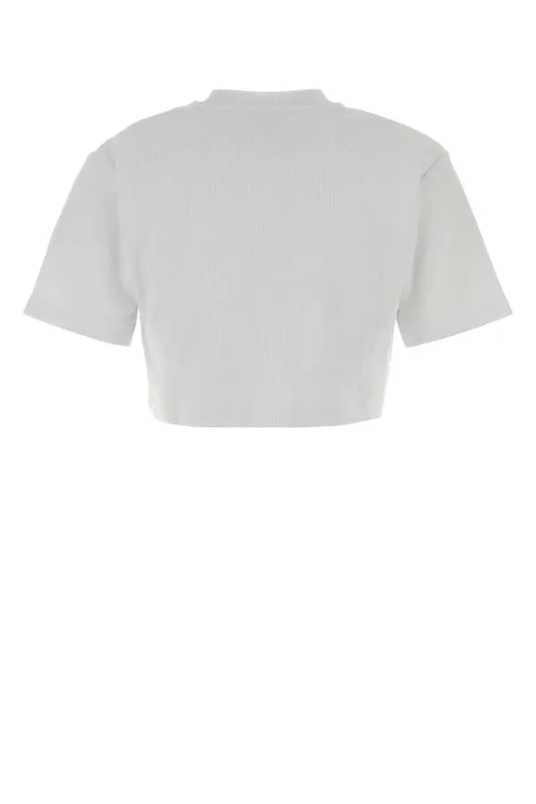 Off-White Cropped T-shirt With Ribbed Texture - White