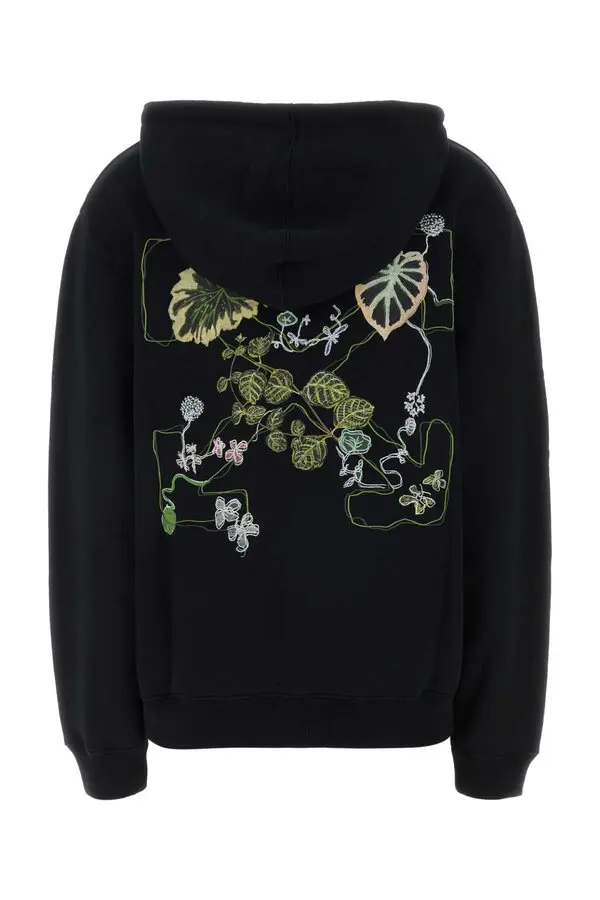 Off-White Embroidered Cotton Hoodie - Black