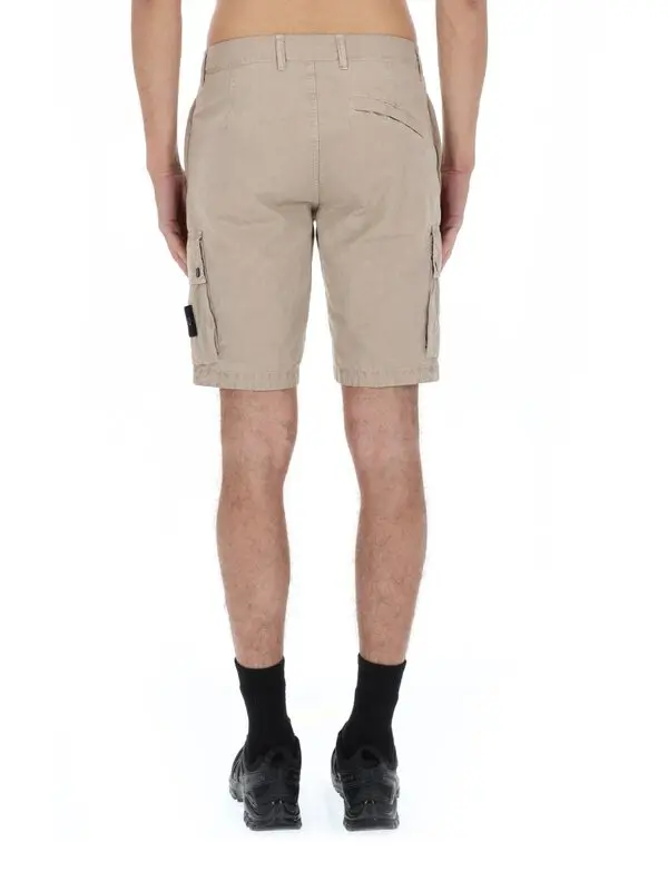 Stone Island Cargo Shorts With Logo Patch - Cream