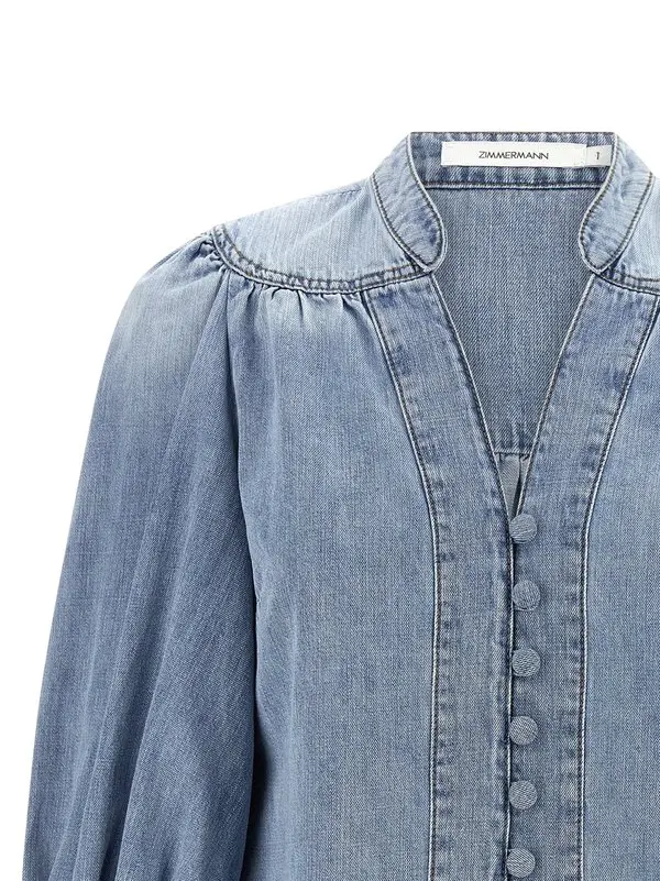Zimmermann Lucky Cotton Denim Blouse - Blue