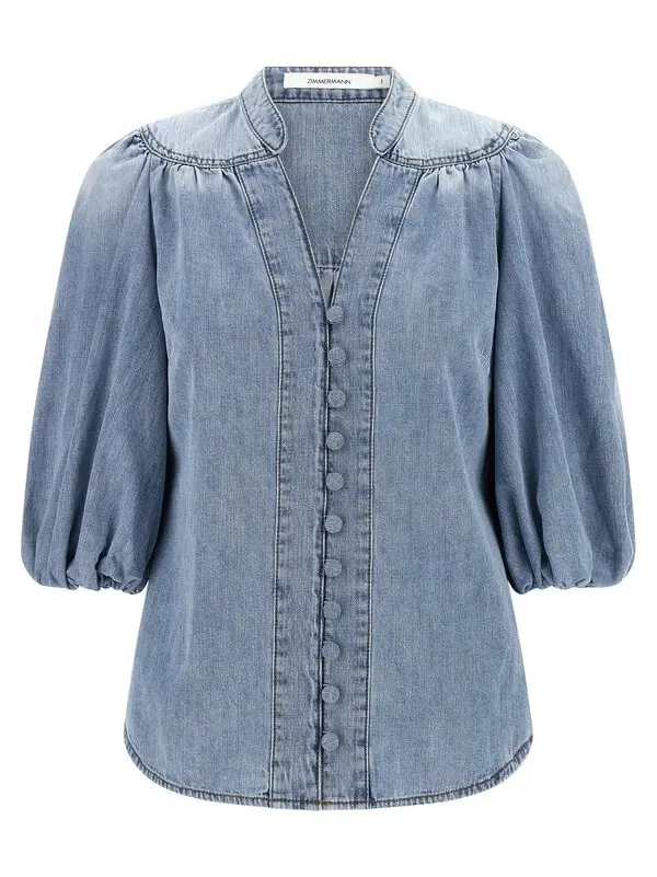 Zimmermann Lucky Cotton Denim Blouse - Blue