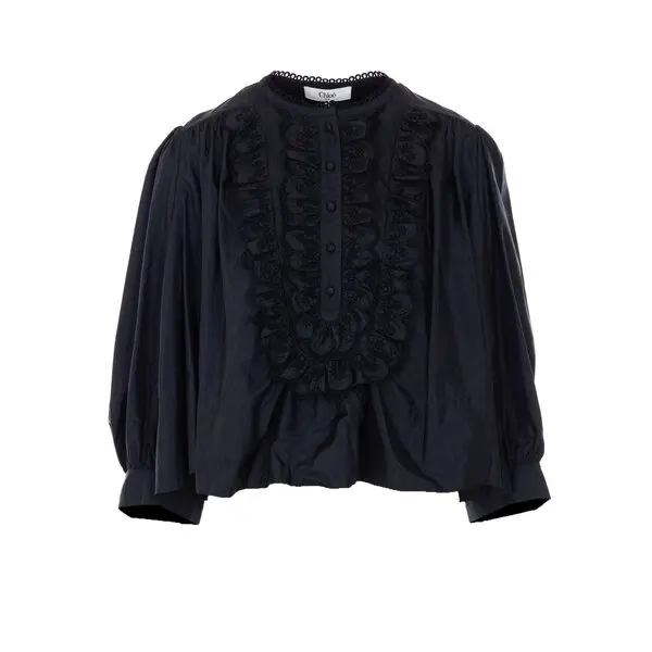 Chloé Top With Ruffled Details In Technical Taffeta - Black