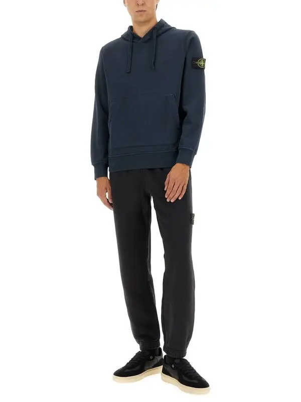 Stone Island Cotton Logo Hoodie - Blue