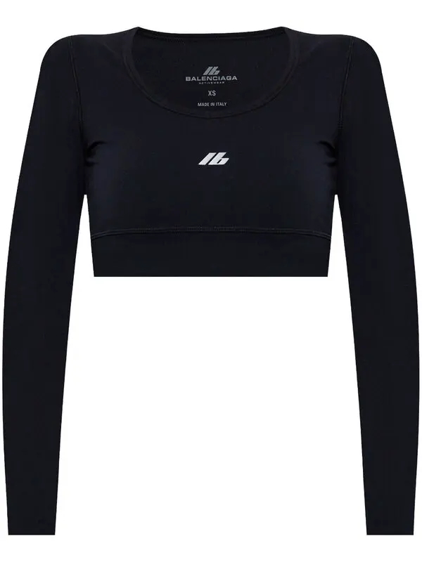 Balenciaga Cropped Long Sleeve Top With Reflective Logo - Multicolor