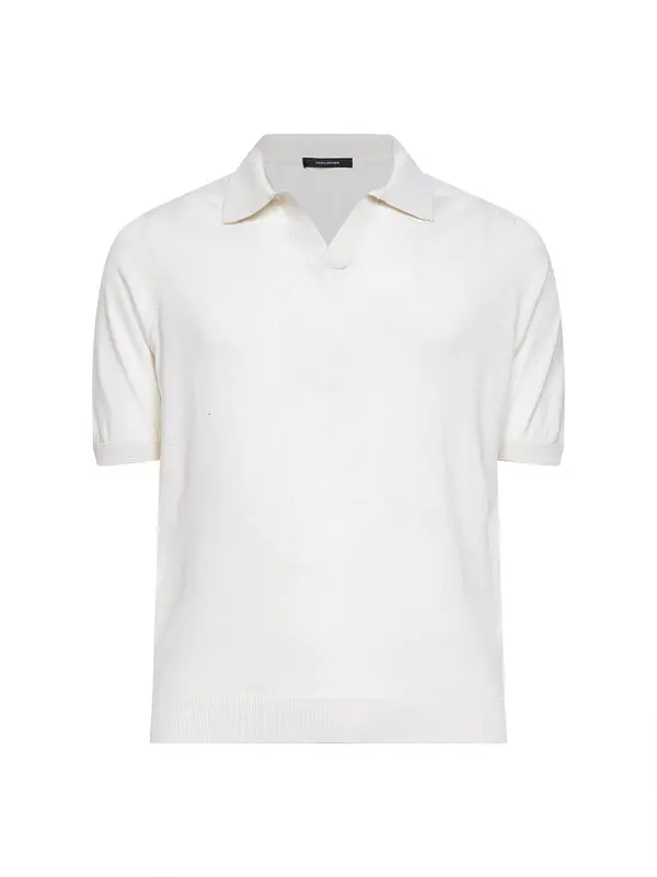 Tagliatore White Silk Knit Polo Shirt